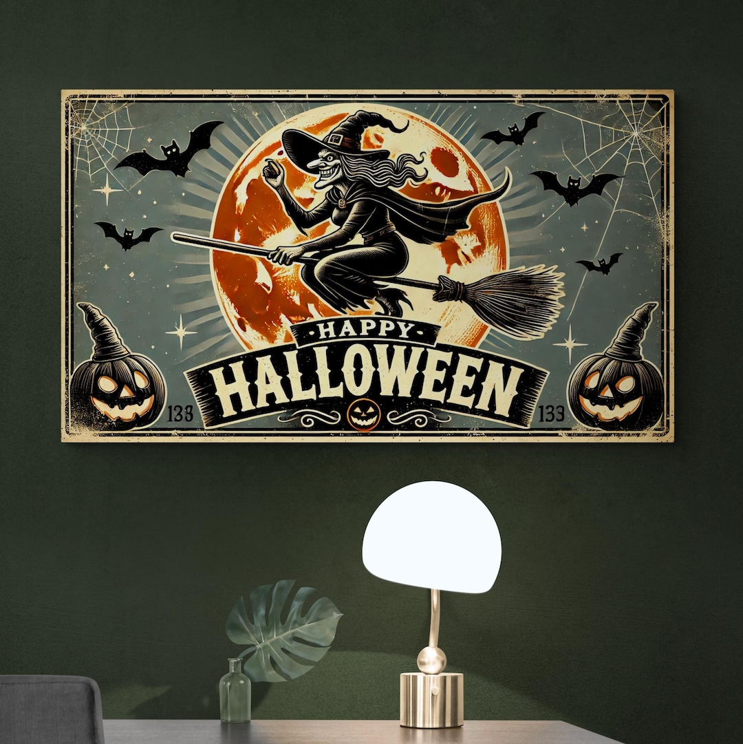 Vintage Halloween Witch Poster, Retro Witch Art, Halloween Wall Decor ...