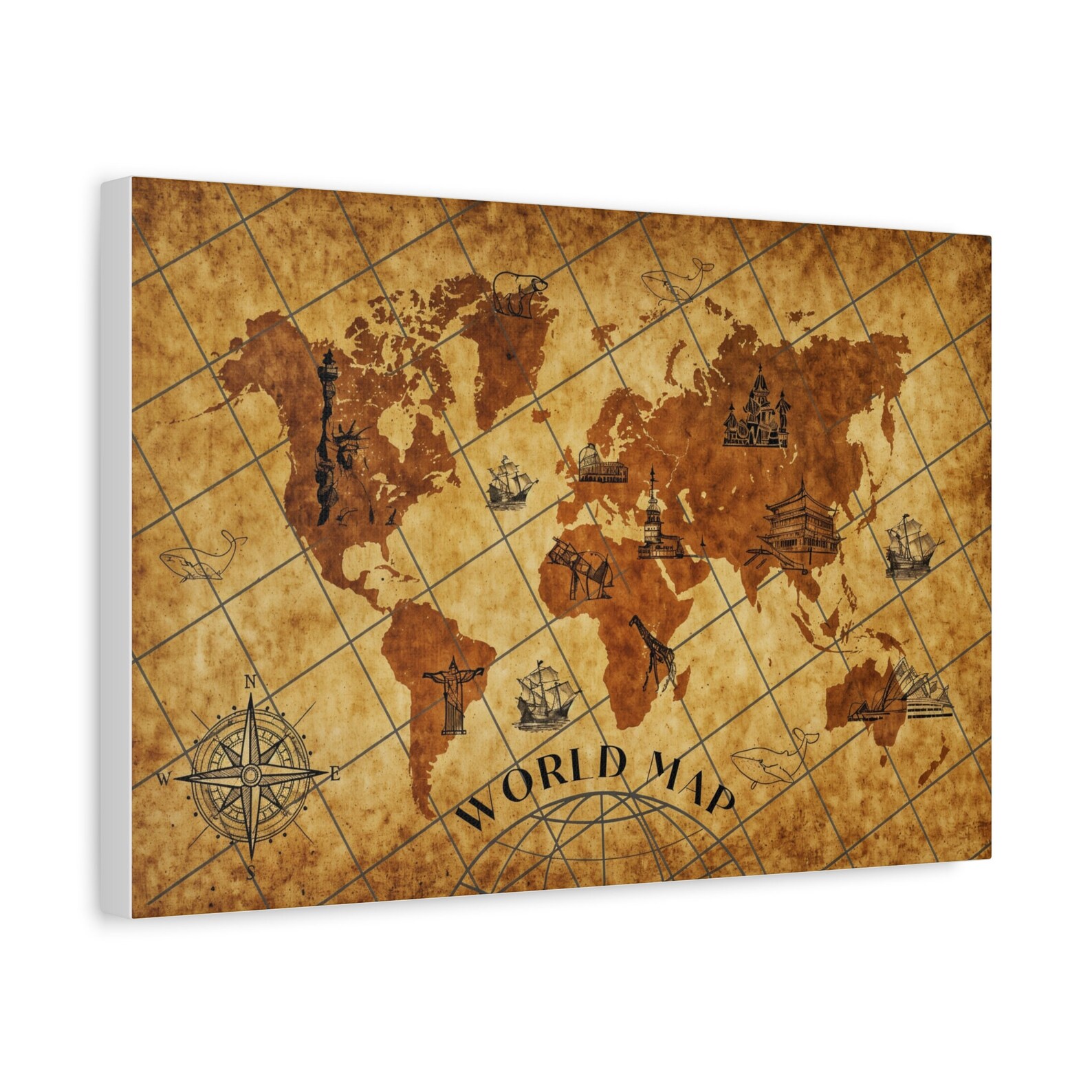 World Map, World Continents, Giant Canvas Print, Old World Map, World ...