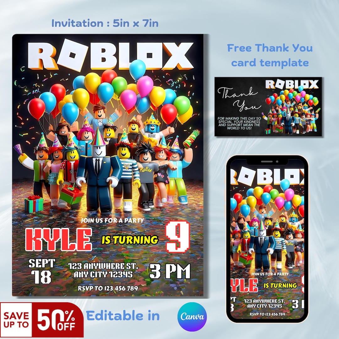 Roblox Invitation Roblox Invite Roblox Party Theme Roblox Invitation ...