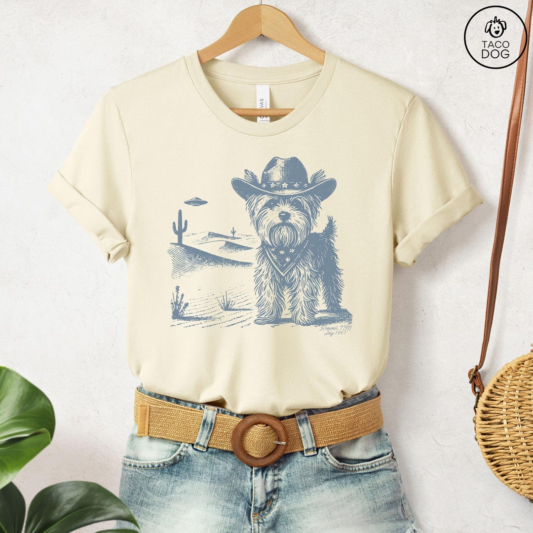 Yorkshire Terrier Shirt, Yorkie Vintage Shirt UFO Western Shirt, Retro ...