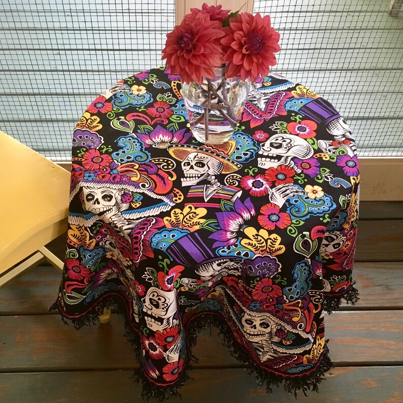 Catrina Day of the Dead Mexican Tablecloth Colorful Flowers | Etsy