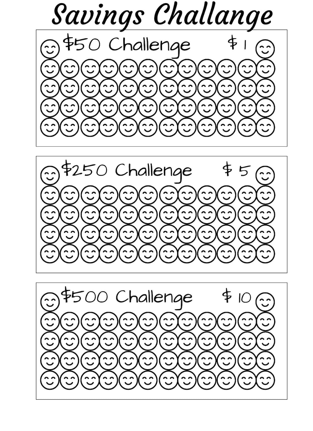 Smiley Face Savings Challenge: 12 Printable Trackers (digital Download ...
