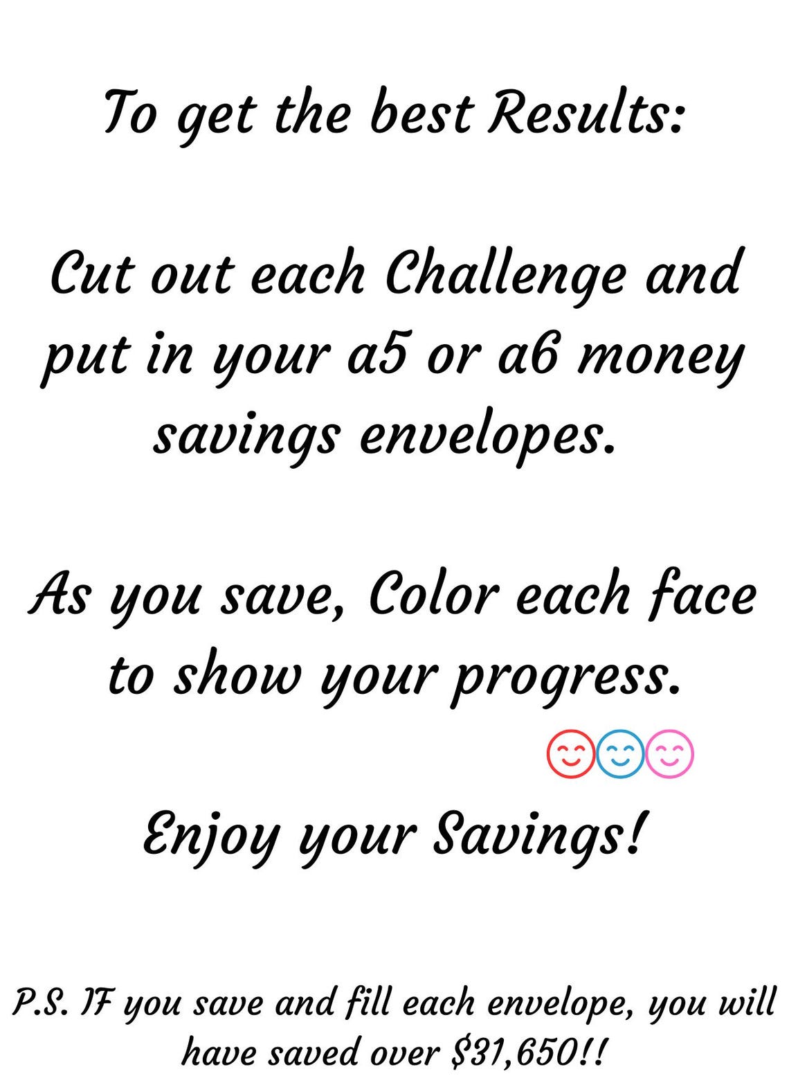 Smiley Face Savings Challenge: 12 Printable Trackers (digital Download ...