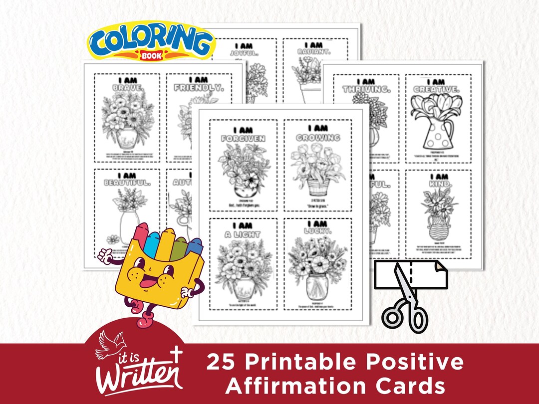 25 Printable Positive Affirmation Cards to Color for Kids, Motivational ...