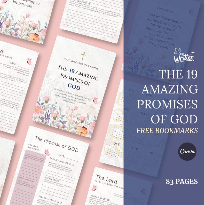 Christian Prayer Journal Printable: 19 Promises of God, Bible Study ...