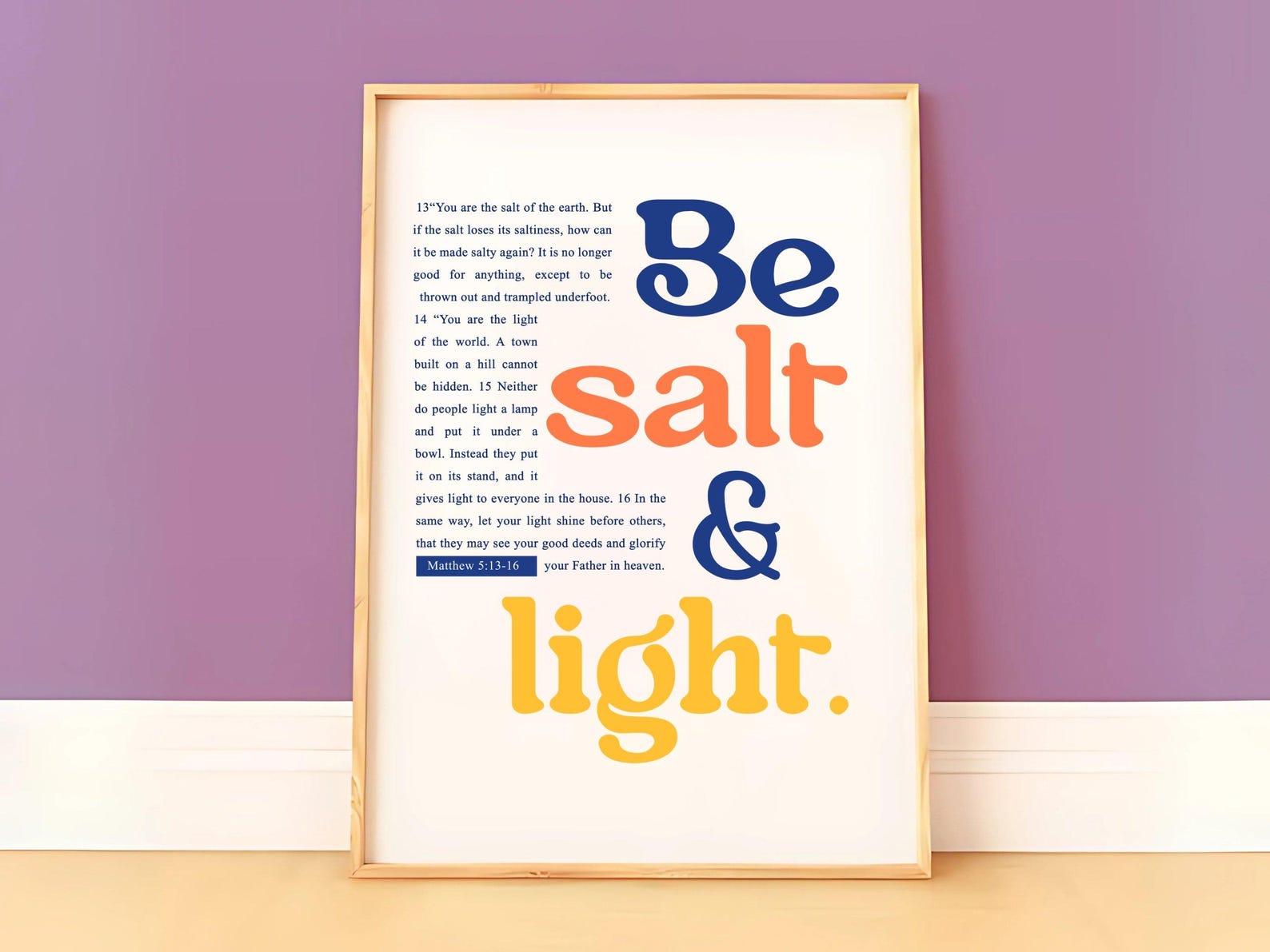 Be Salt and Light Bible Verse Wall Art, Matthew 5:13-16 Scripture Print ...