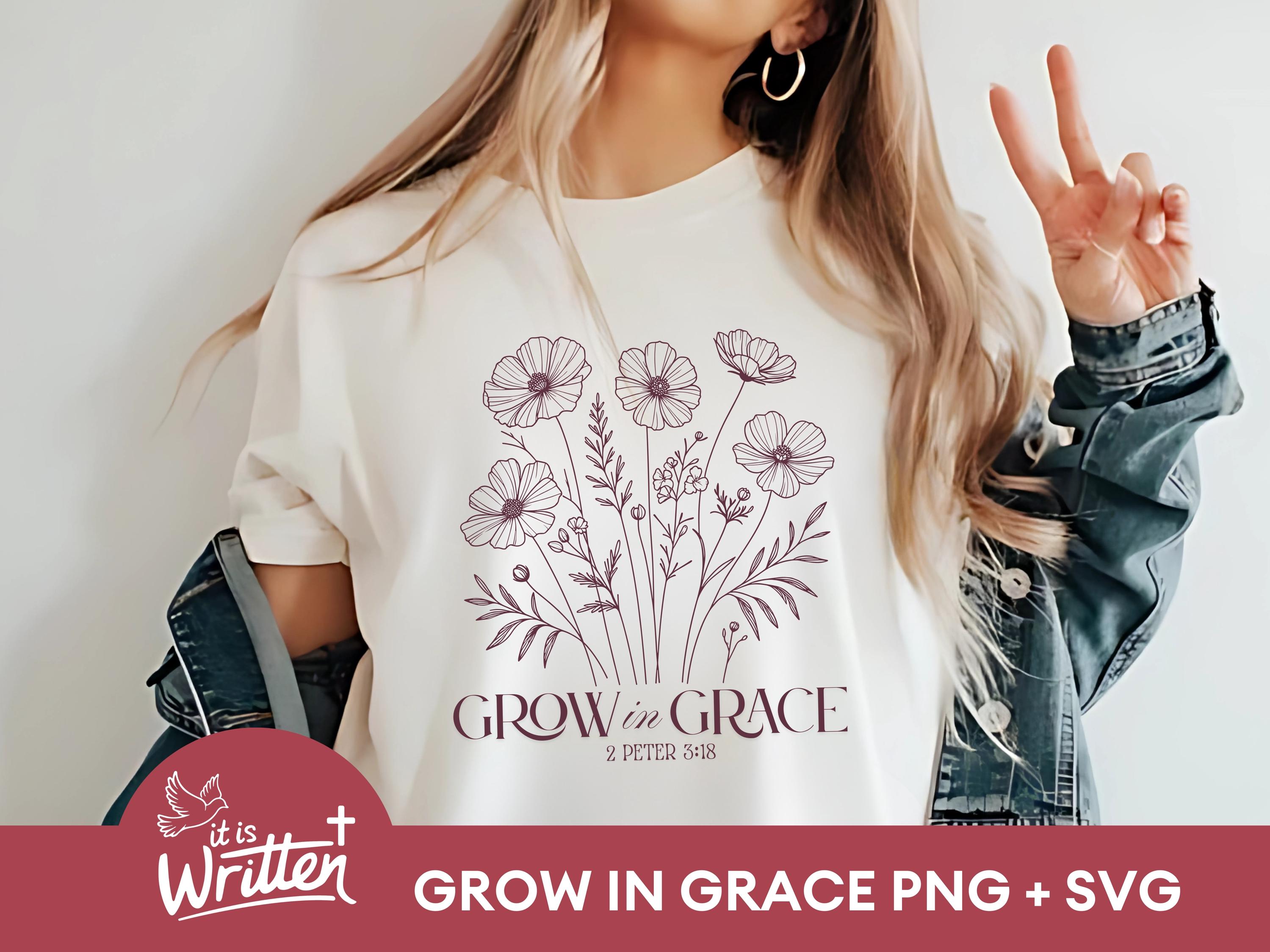 Grow in Grace Bible Verse Tote Bag 2 Peter 3:18 Christian Floral SVG ...
