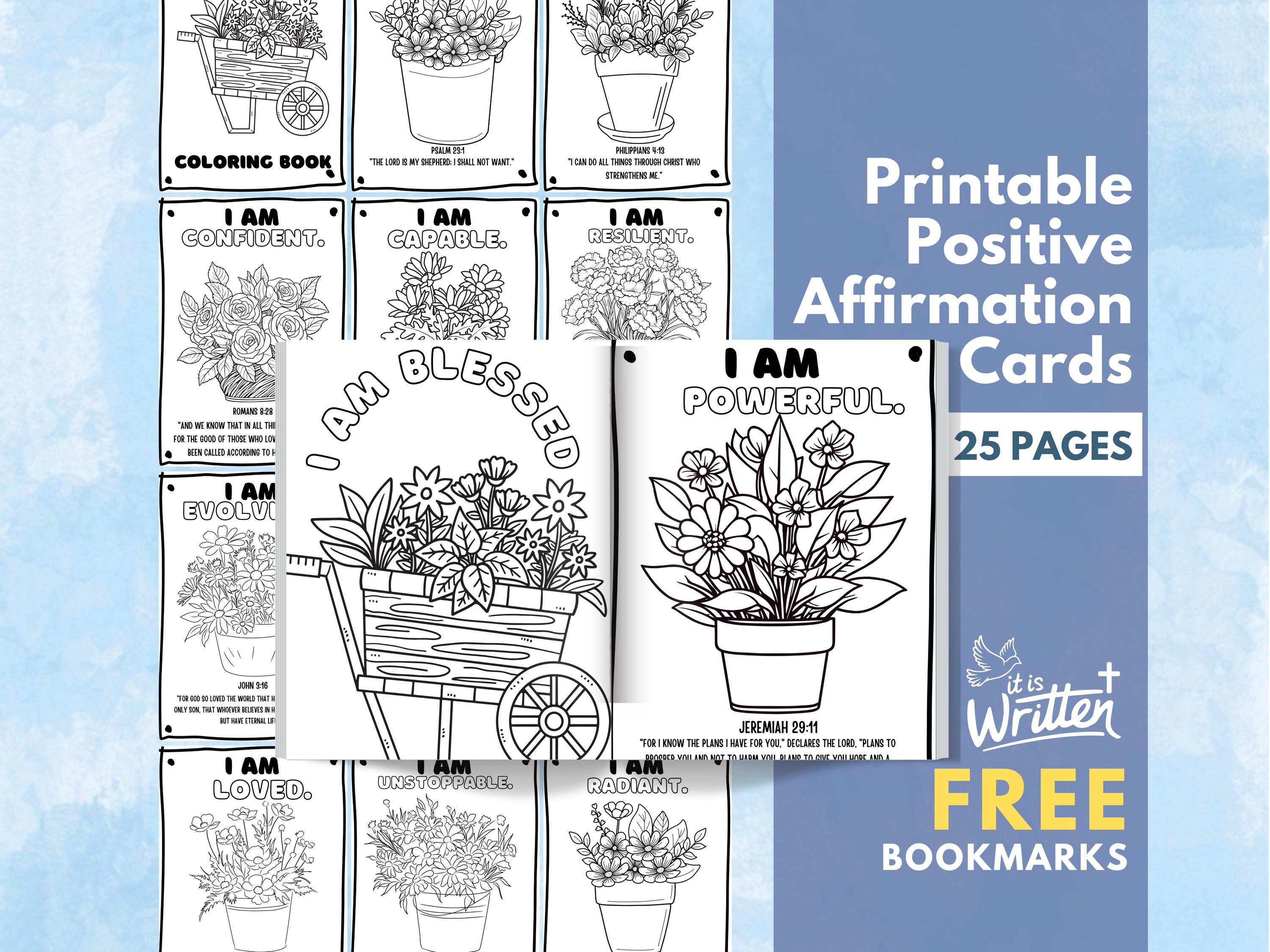 25 Printable Positive Affirmation Cards to Color for Kids, Motivational ...