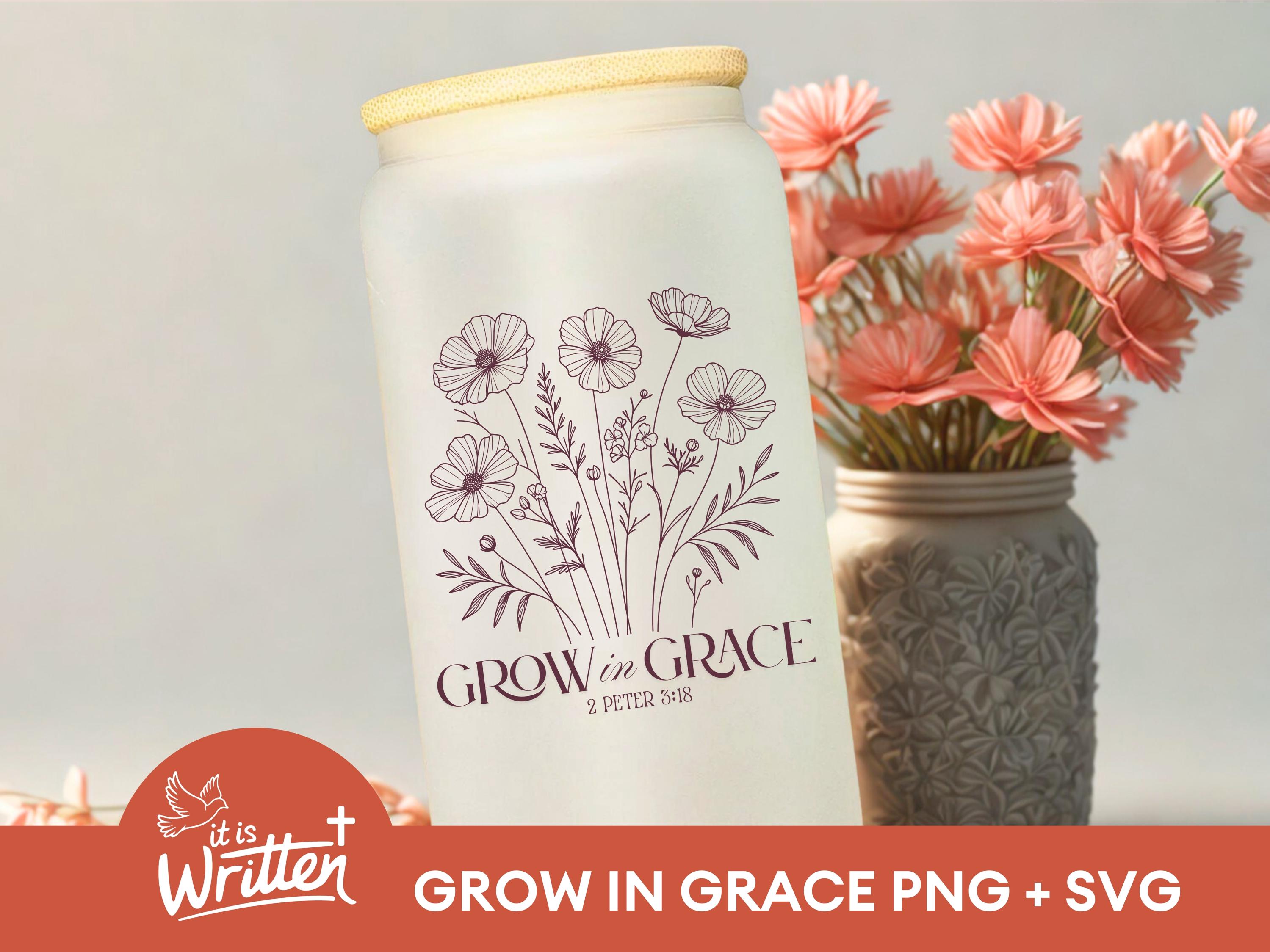 Grow in Grace Bible Verse Tote Bag 2 Peter 3:18 Christian Floral SVG ...
