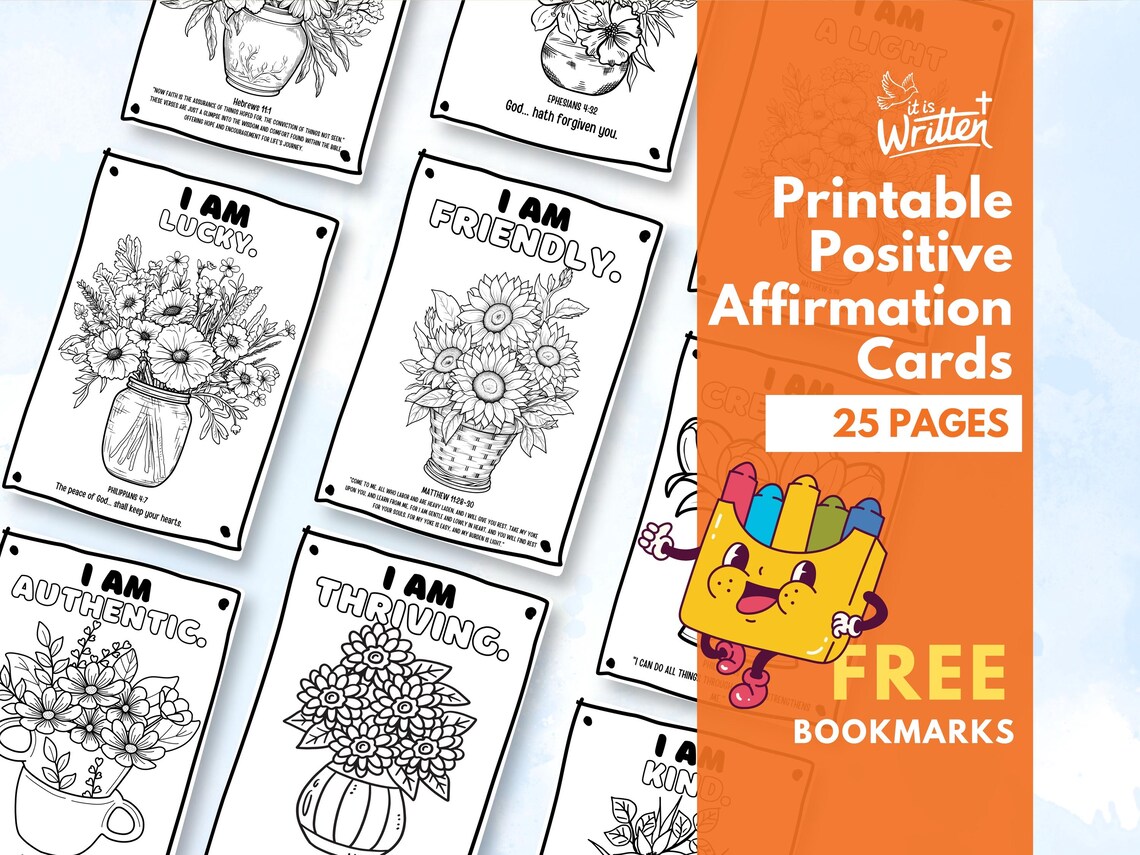 25 Printable Positive Affirmation Cards to Color for Kids, Motivational ...