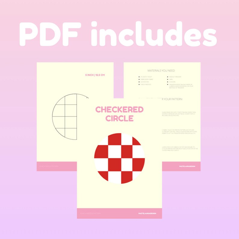 Checkered Circle Design Mug Rug Punch Needle PDF Pattern Beginners ...