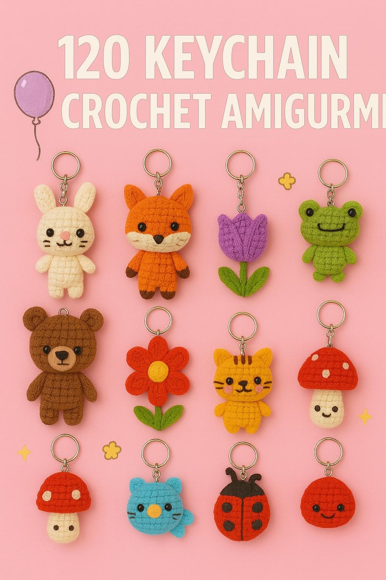 120 Amigurumi Keychain Crochet Patterns No Sew Kawaii Plush Toys