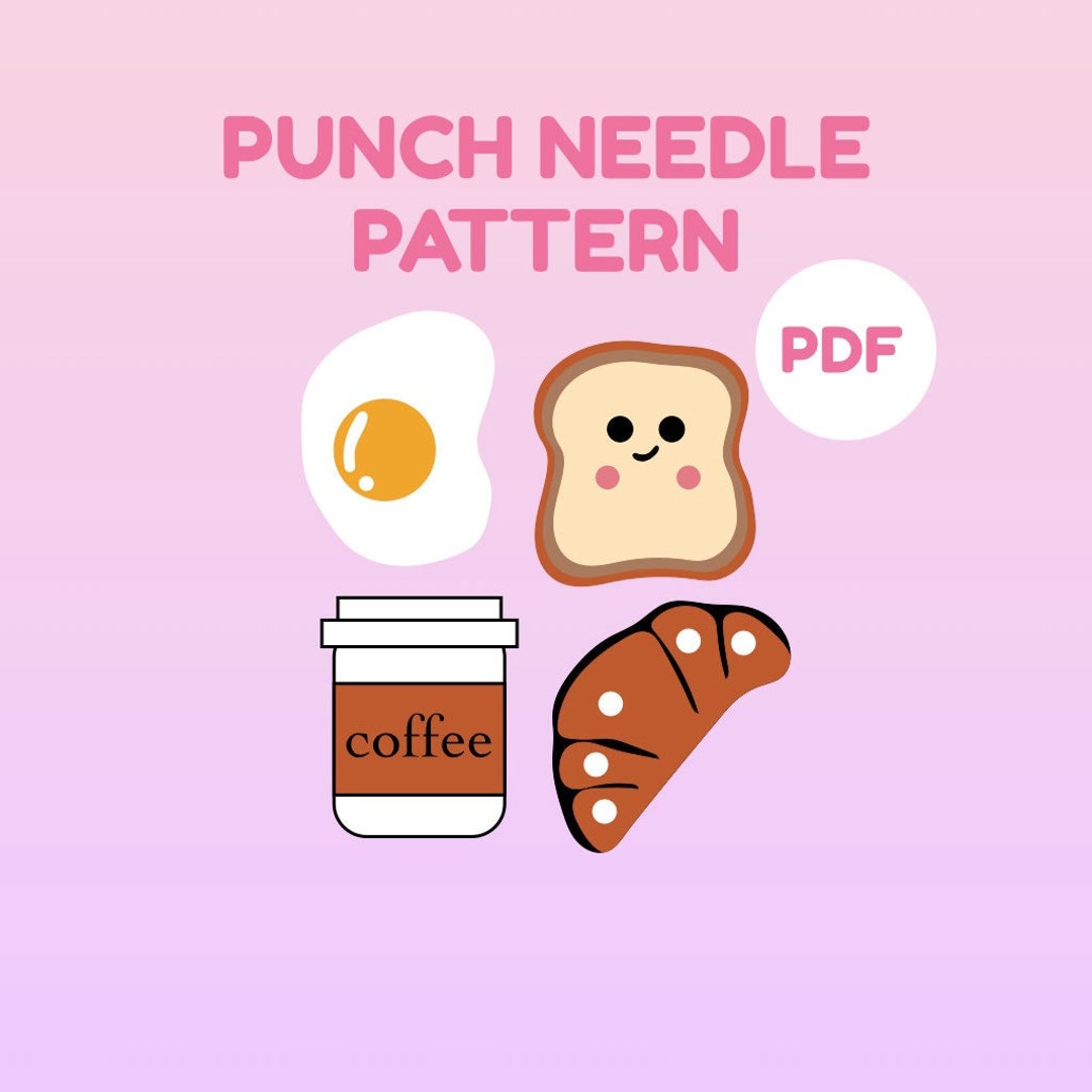 Coffee Egg Bread Croissant Mug Rug Punch Needle PDF Pattern Beginners ...