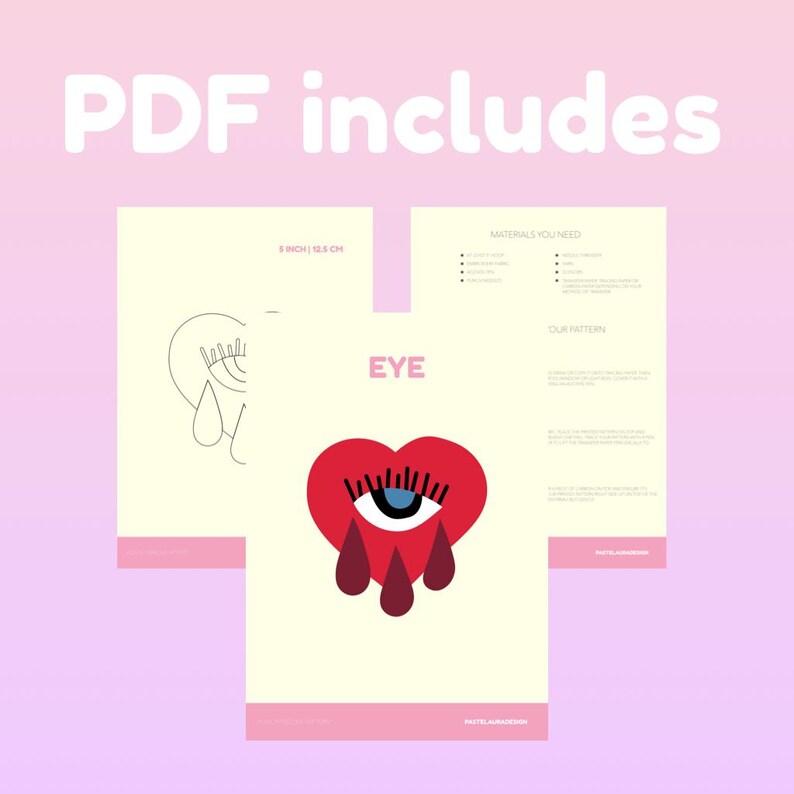 Heart Eye Design Mug Rug Punch Needle PDF Pattern Beginners Instant ...