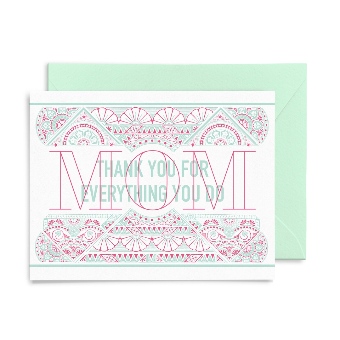 Thank You Mom | Mother's Day | Letterpress Greeting Card - Etsy