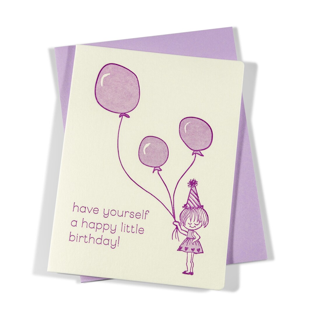 Birthday Balloon Girl | Birthday | Letterpress Greeting Card - Etsy