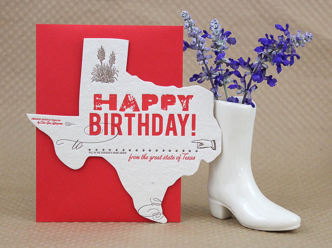 Die Cut | Greeting Card | Letterpress | Texas Birthday Greeting Card ...