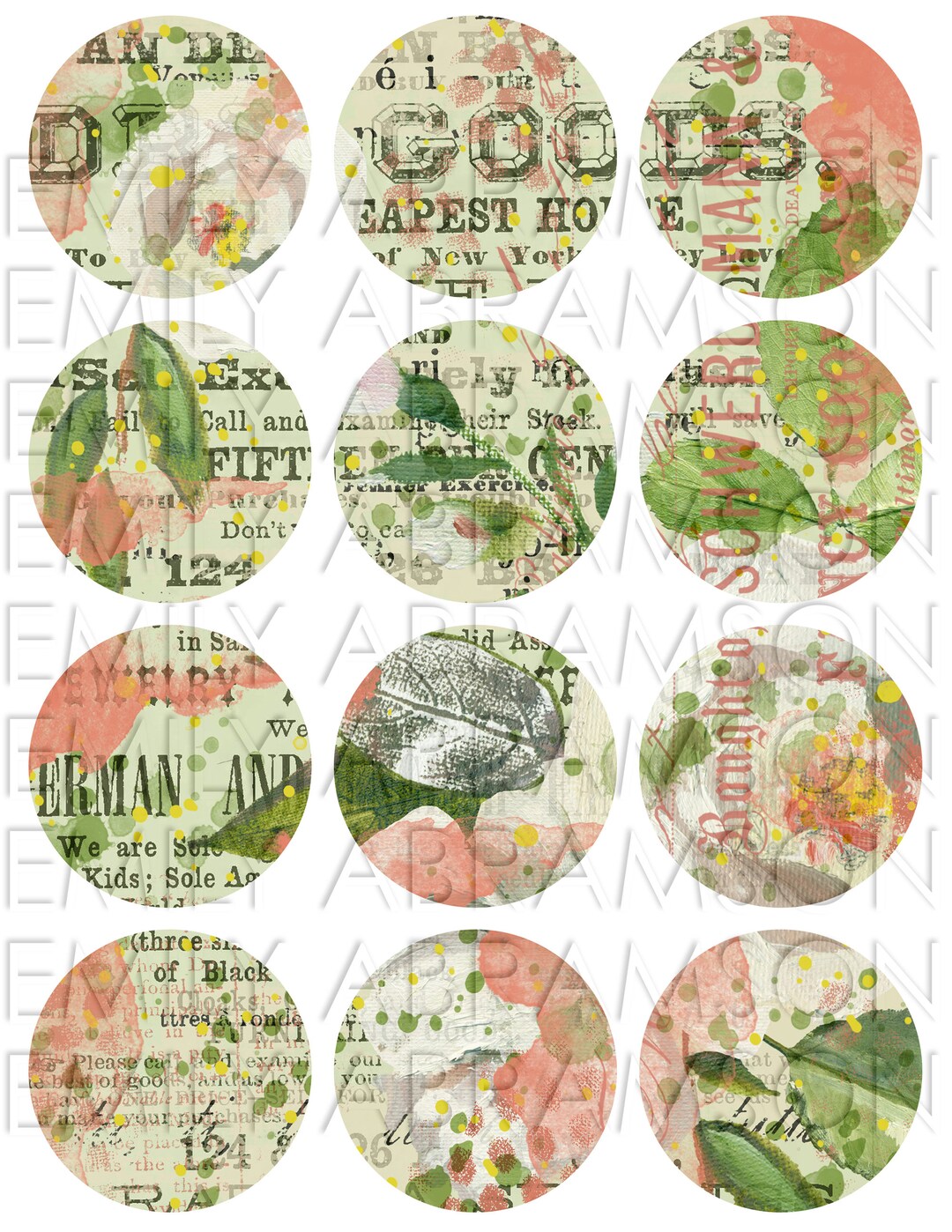 Painted Printable Circle Stickers Collage Sheet No. 7 for Junk ...