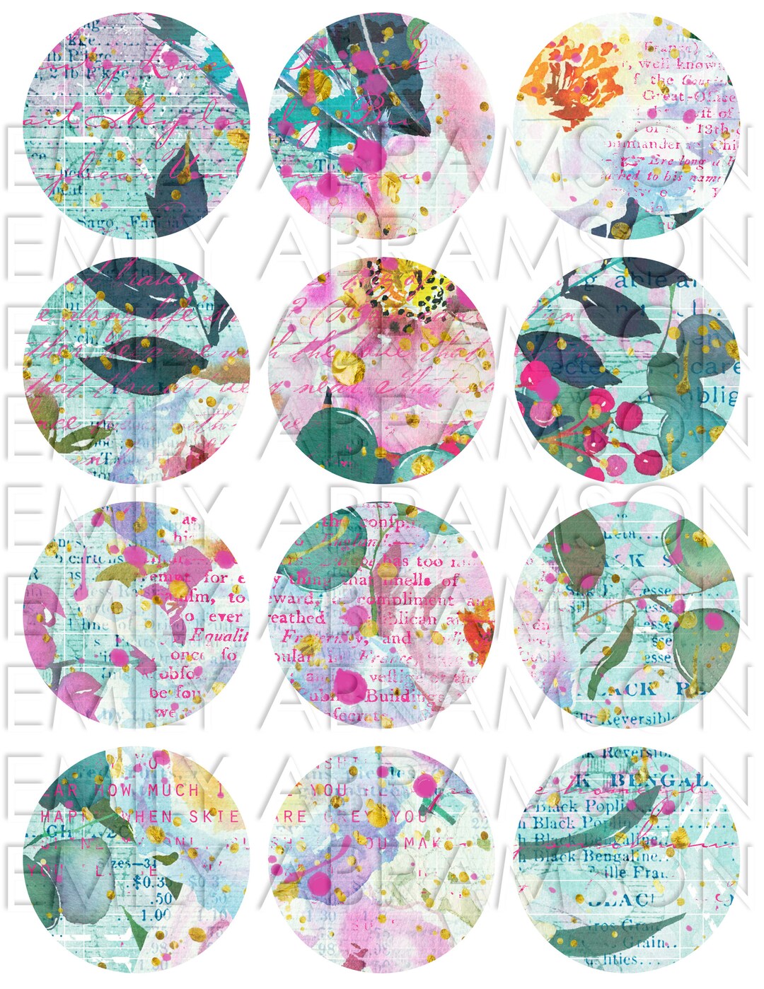 Painted Printable Circle Stickers Collage Sheet No. 2 for Junk ...