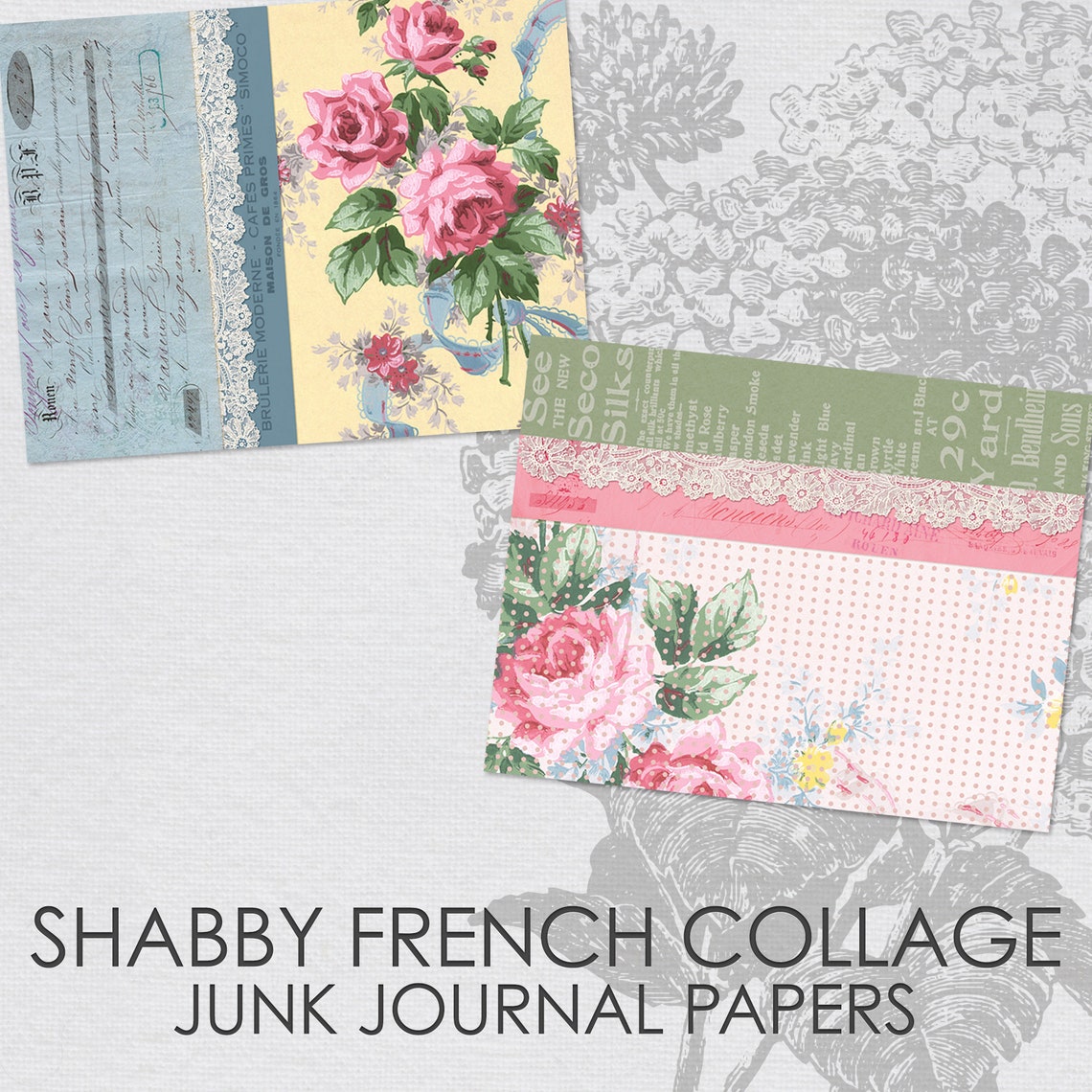 Shabby French Collage Printable Digital Background and Journal | Etsy