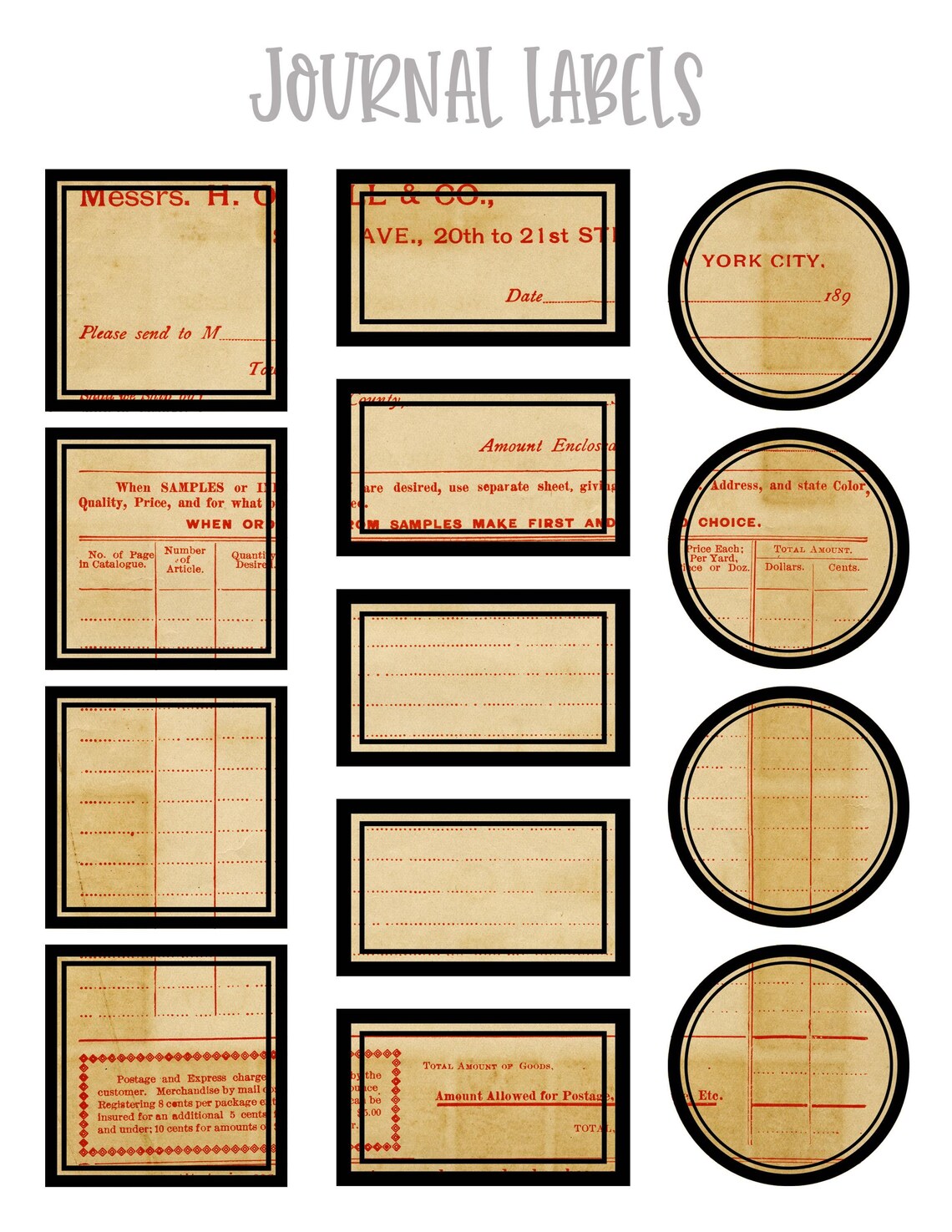 Ledger Journal Labels 7 Printable Labels Collage Sheet for Junk ...