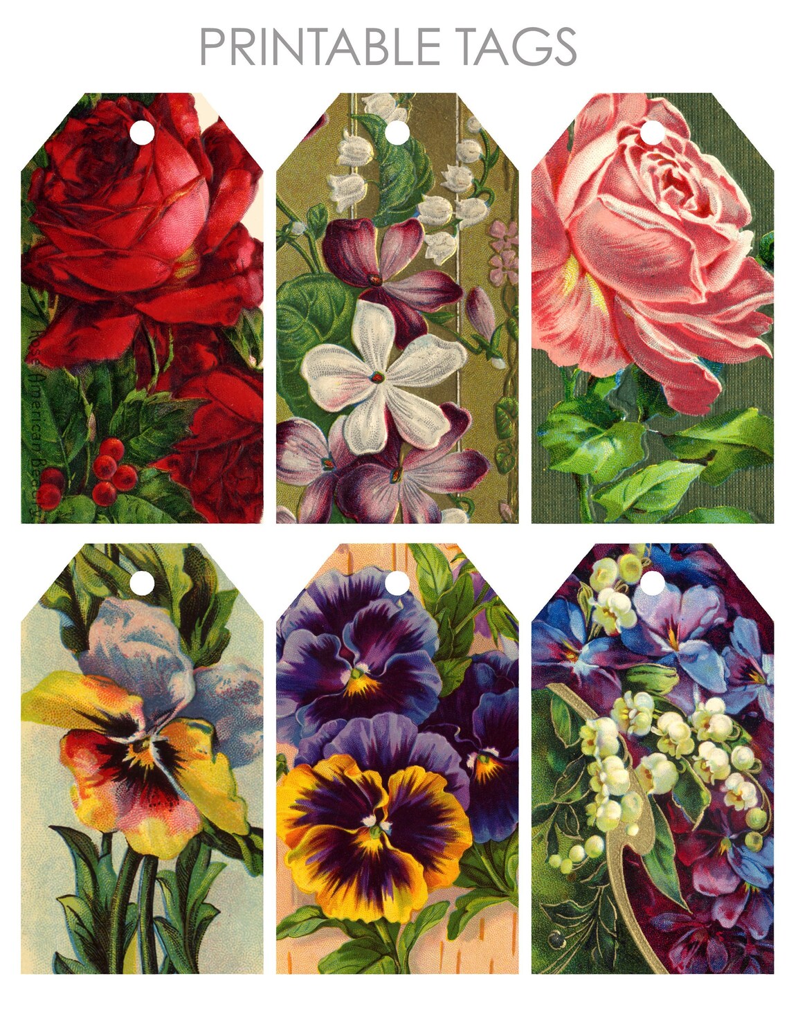 Vintage Florals 2 Printable Journaling Tags Collage Sheet for Junk ...