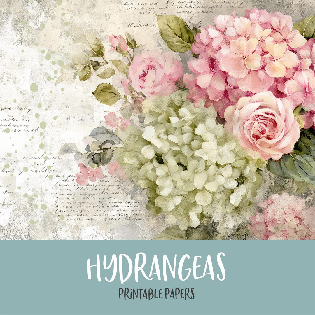Hydrangeas Printable Digital Background and Journal Papers Junk Journal ...