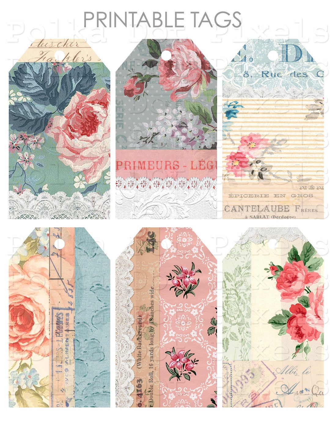 Shabby Floral Journaling Tags Collage Sheet for Junk Journals - Etsy