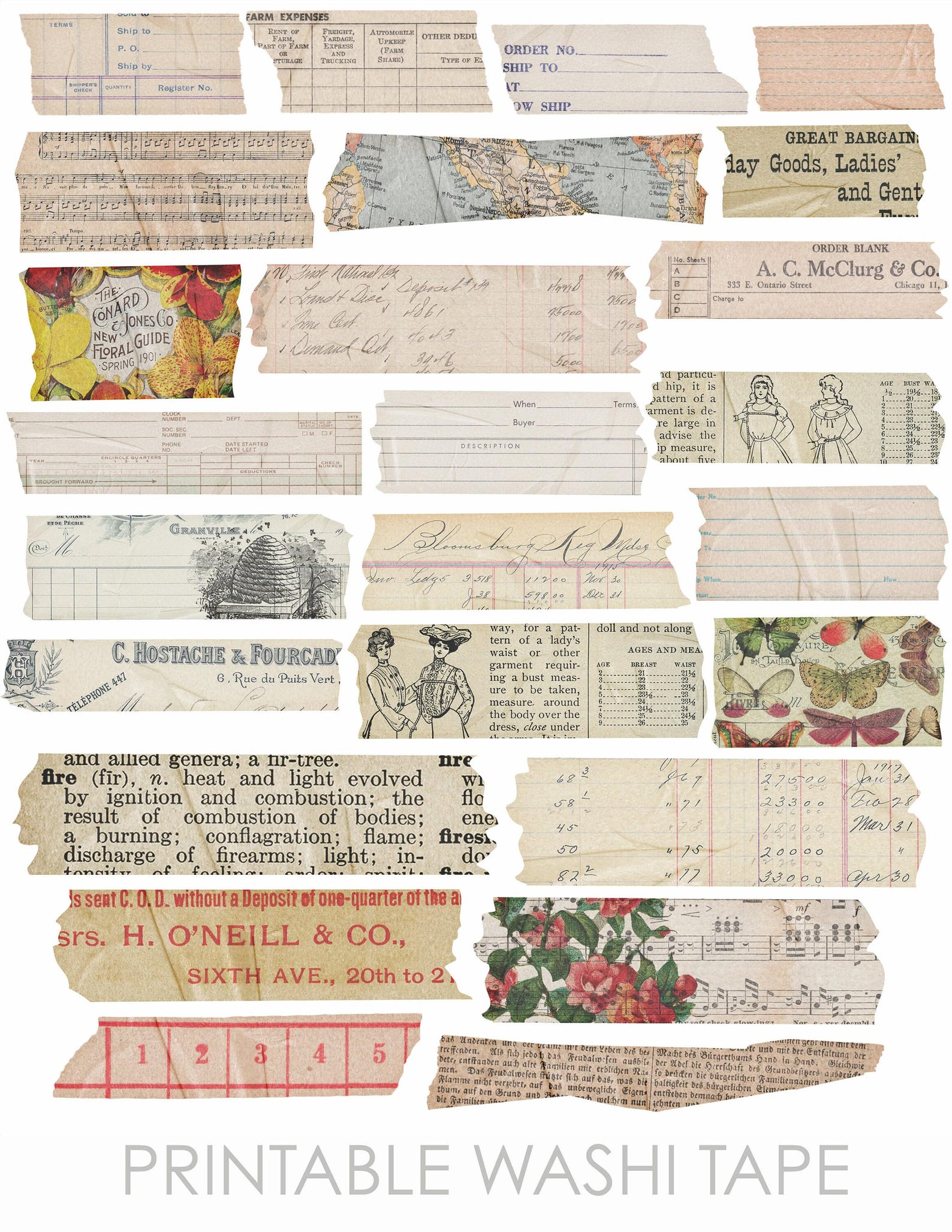 Old Paper 1 Digital Washi Tape for Printing, Art Journaling, Mixed ...