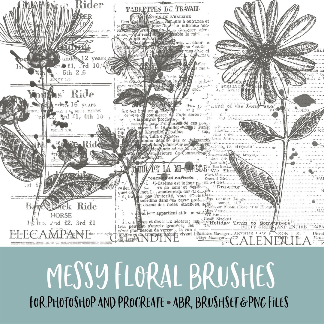 Messy Florals Brushes for Photoshop and Procreate With PNG Files for ...
