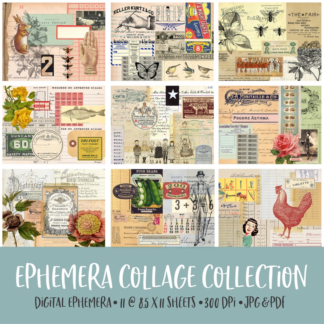Digital Ephemera Collage Sheets Collection 1 for Junk Journals and ...