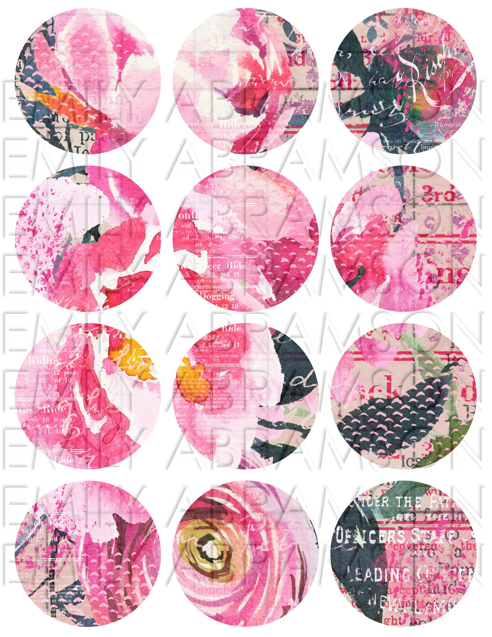 Painted Printable Circle Stickers Collage Sheet No. 5 for Junk ...