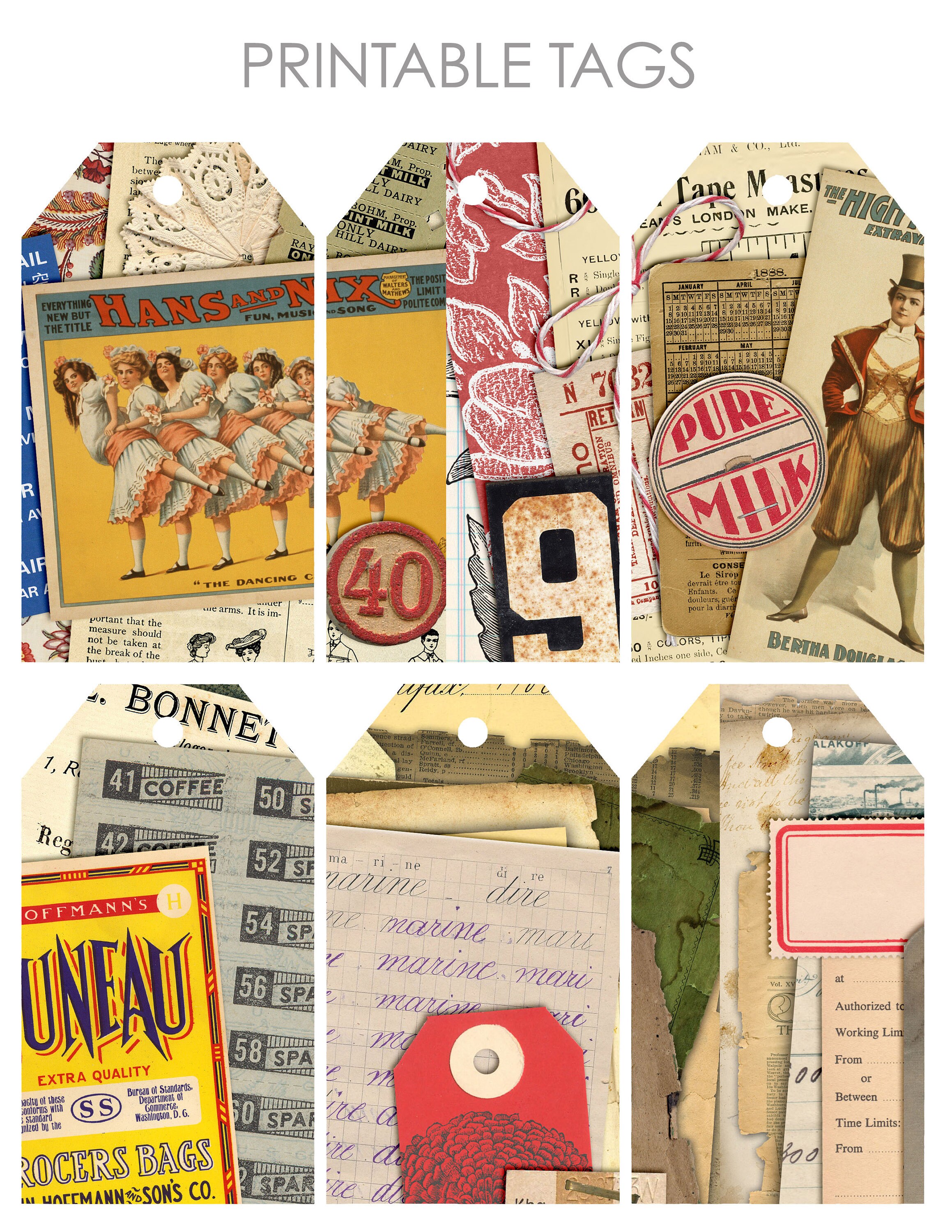 Paper Stacks Journaling Tags Collage Sheet Printable No. 2 for - Etsy