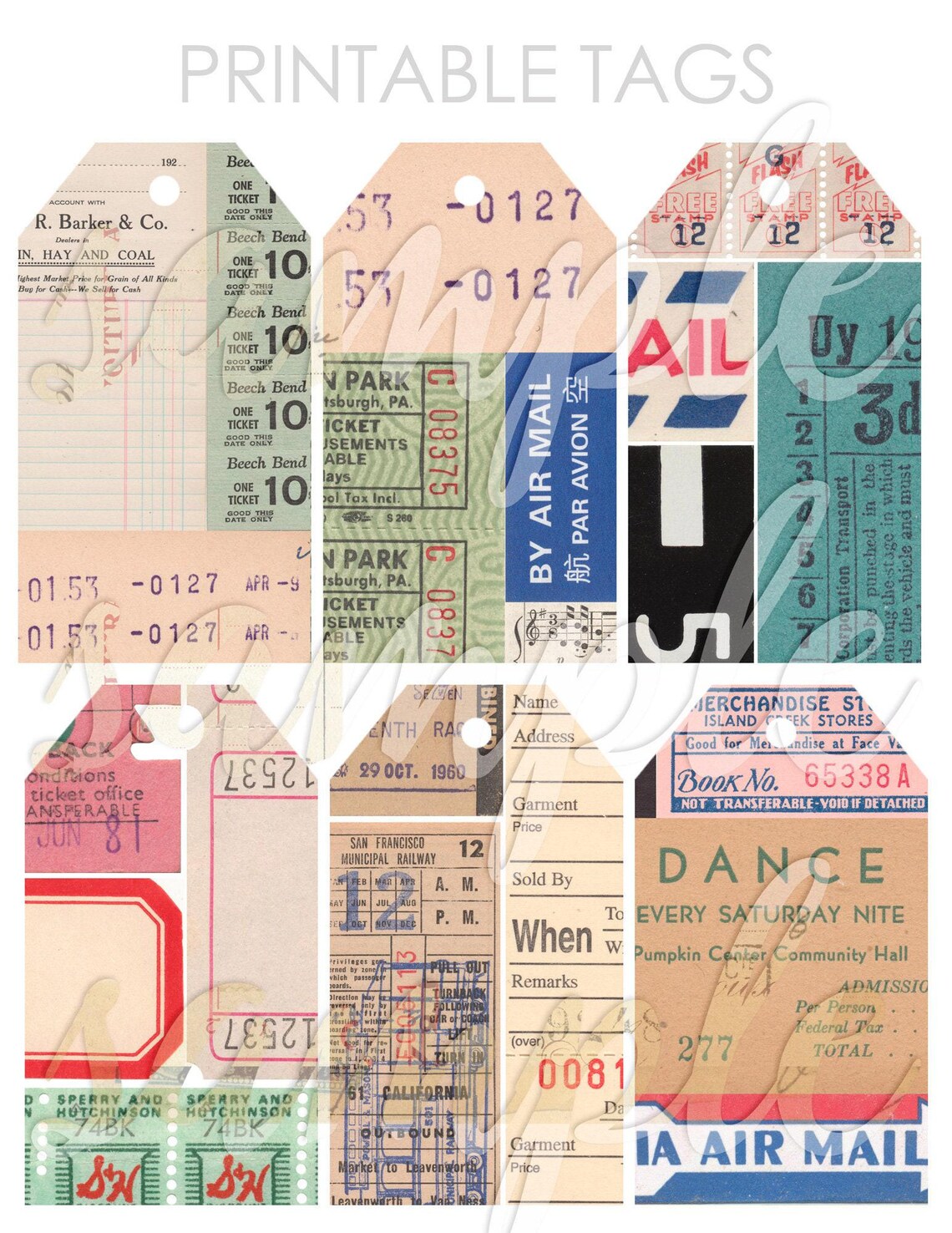 Printable Collage Journaling Tags Collage Sheet No 3 for Junk Journals ...
