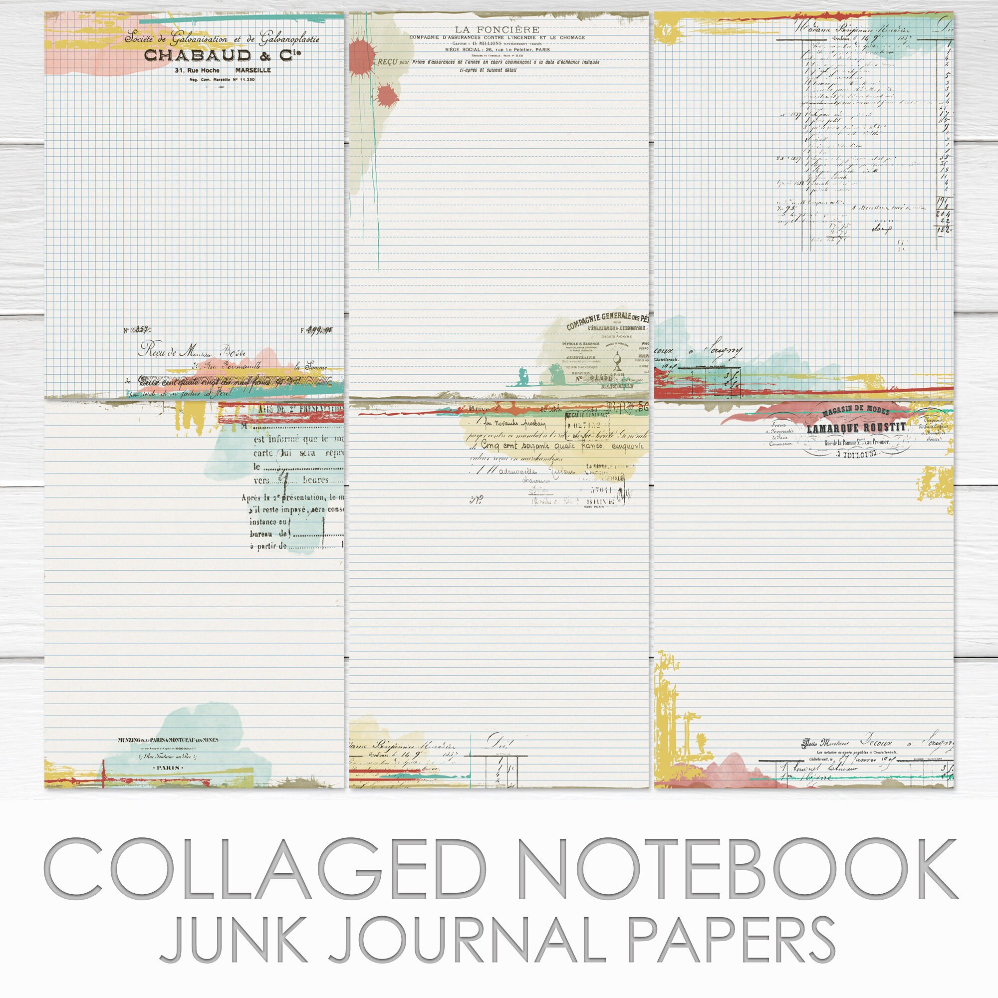 Collaged Notebook Printable Digital Background and Journal Papers Junk ...