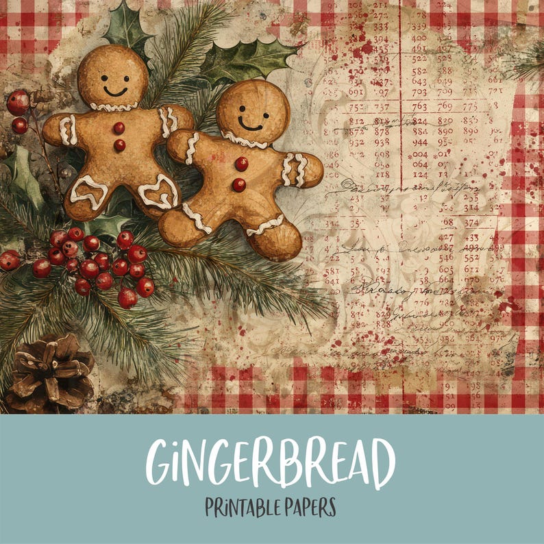Gingerbread Printable Digital Background and Journal Papers Junk ...