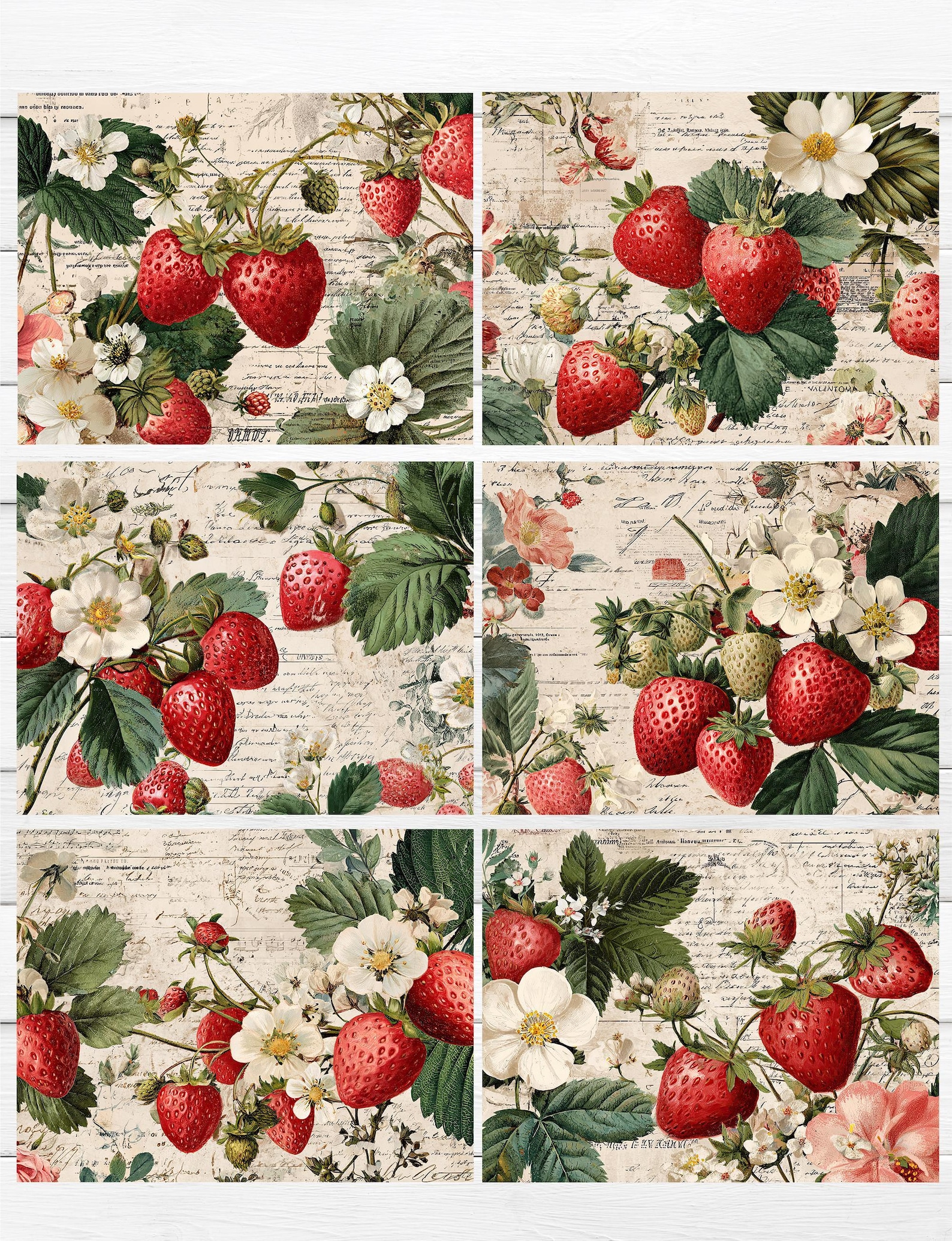 Strawberries Printable Digital Background and Journal Papers Junk ...