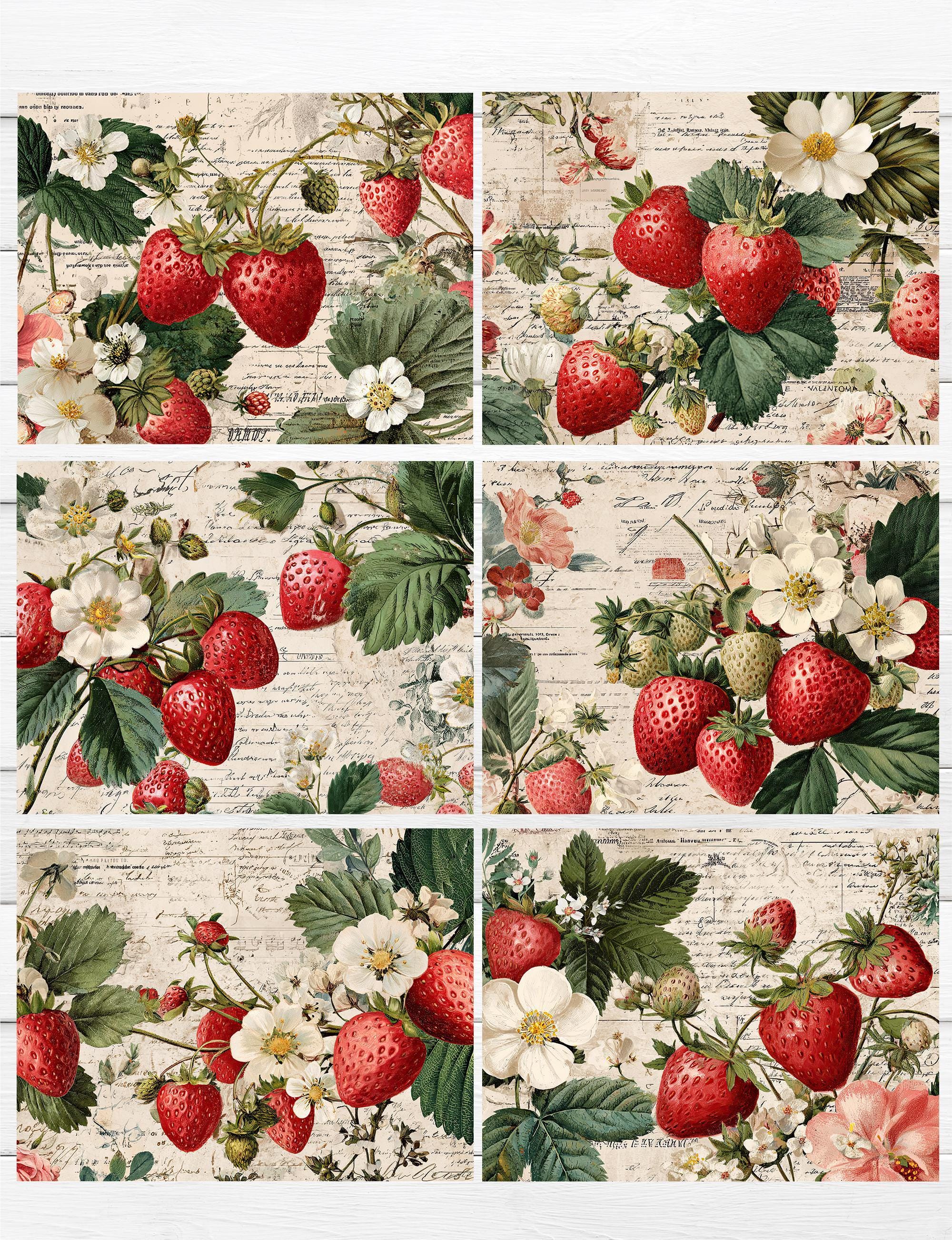 Strawberries Printable Digital Background and Journal Papers Junk ...