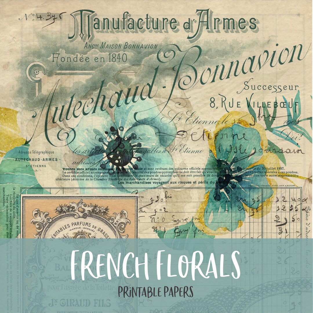 French Florals Printable Digital Background and Journal Papers Junk ...