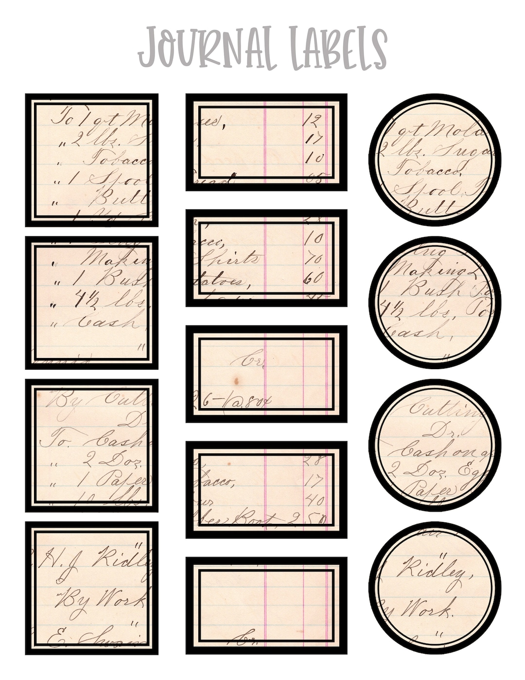 Ledger Journal Labels 3 Printable Labels Collage Sheet for Junk ...