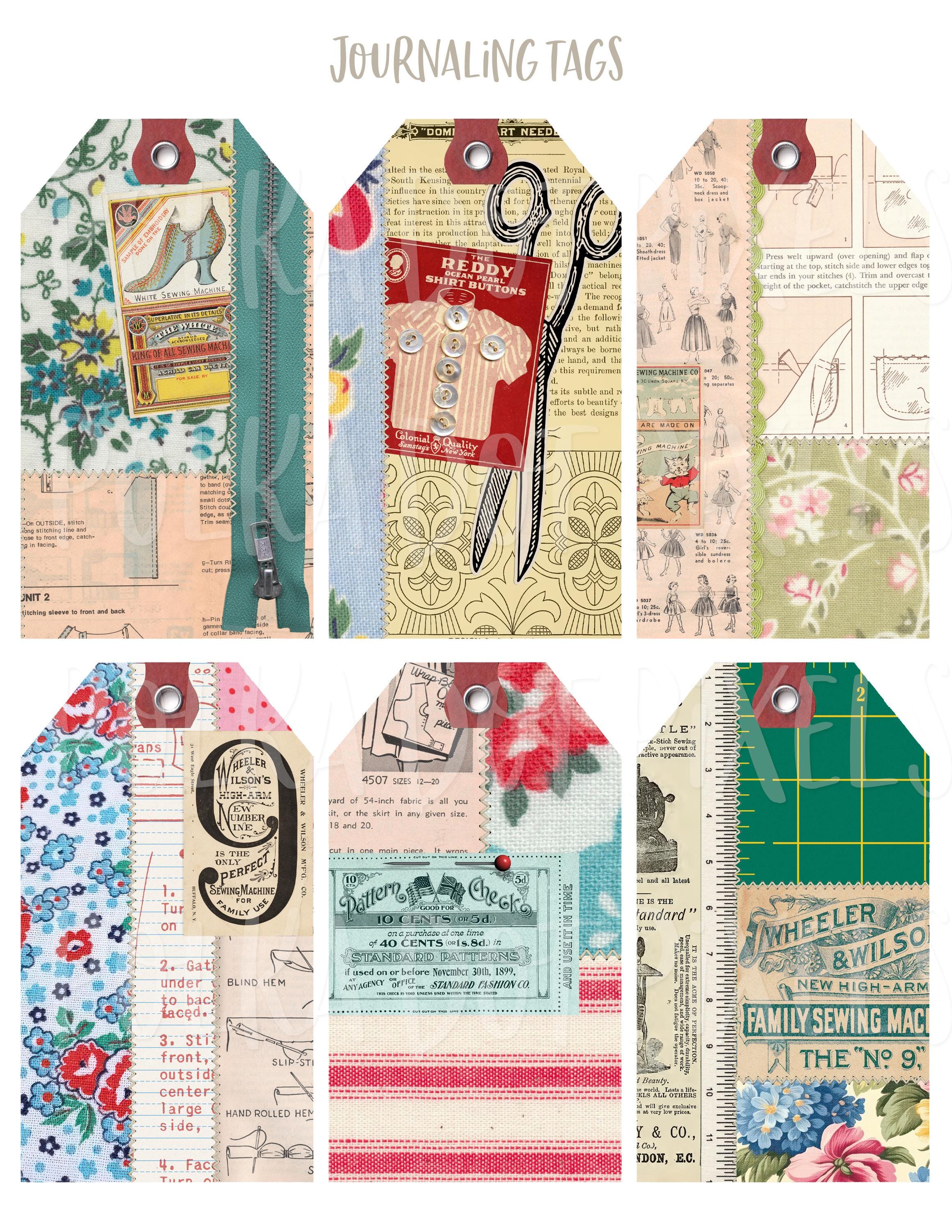 Sew Cute 2 Journaling Tags Collage Sheet for Junk Journals - Etsy