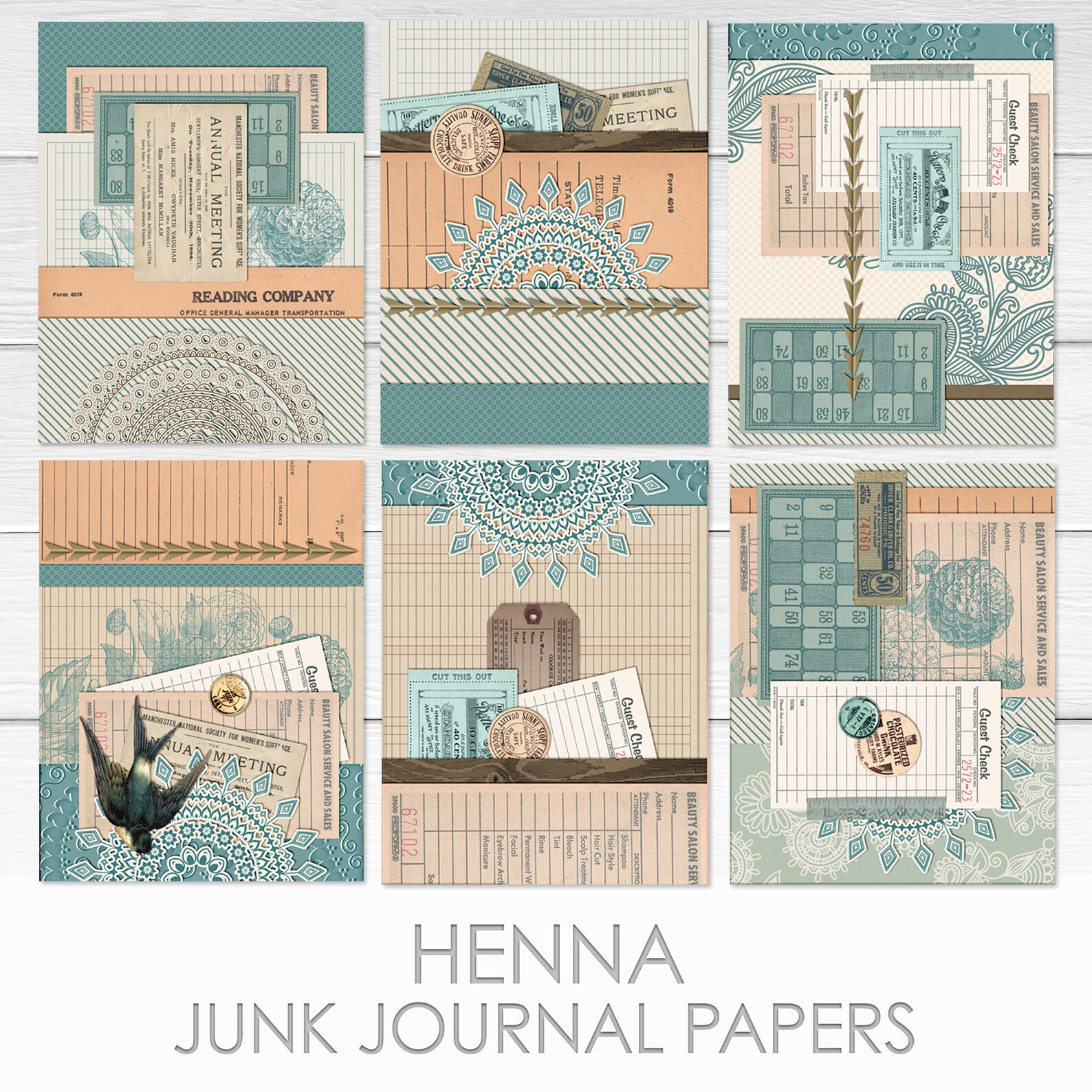 Henna Collage Printable Digital Background and Journal Papers - Etsy