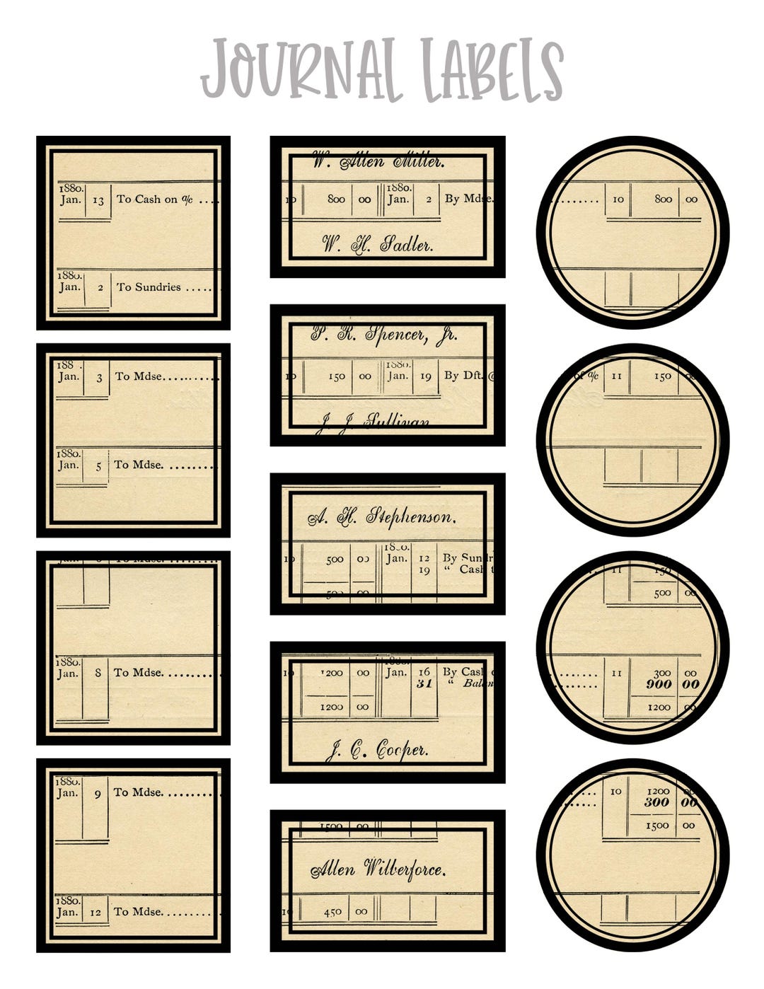 Ledger Journal Labels 8 Printable Labels Collage Sheet for Junk ...