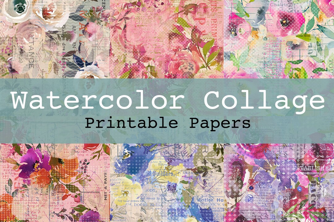 Watercolor Collage Printable Digital Background and Journal Papers Junk ...