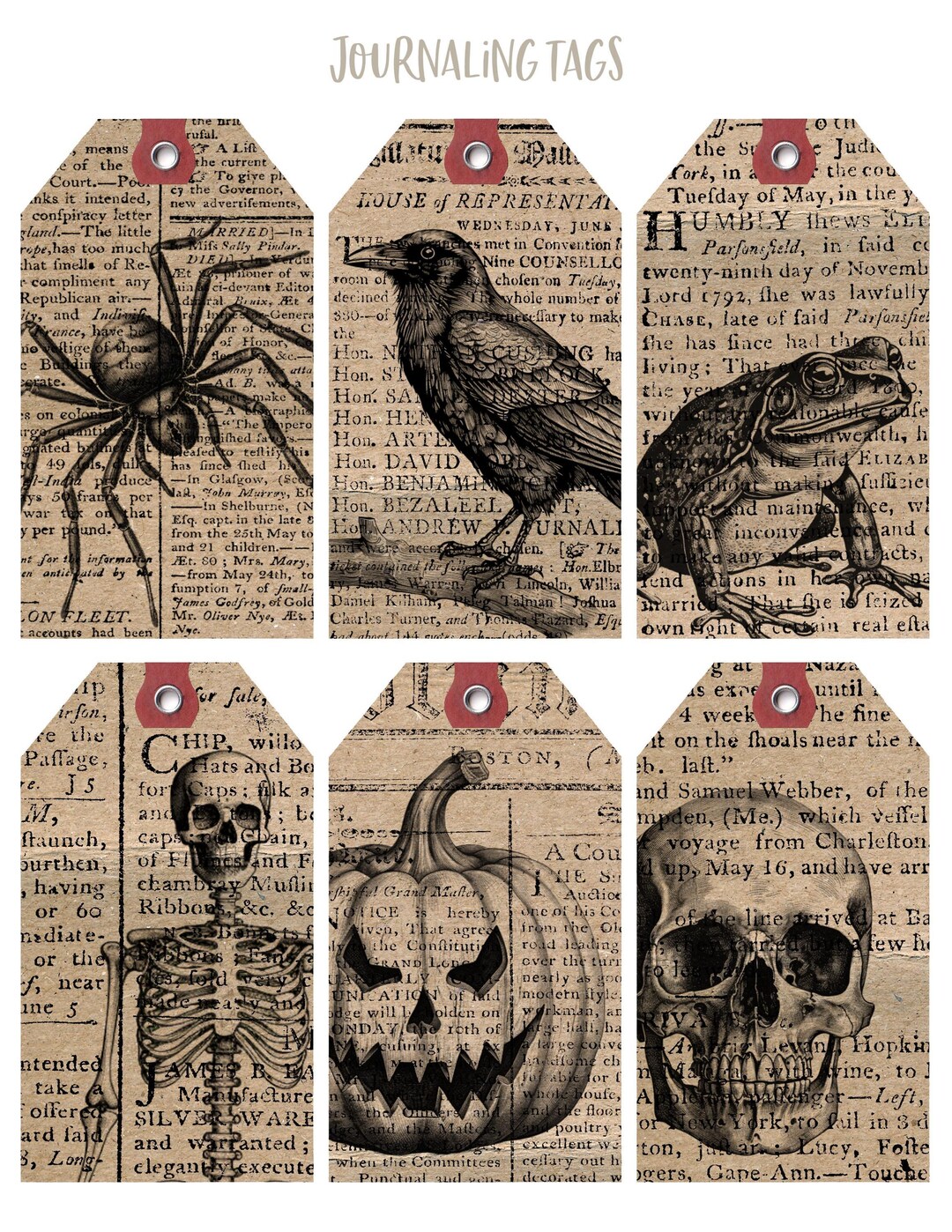 Scary Halloween 1 Journaling Tags Collage Sheet for Junk Journals - Etsy
