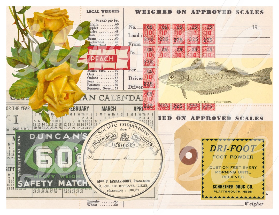 Digital Ephemera Collage Sheet Printable No. 4 for Junk Journals and ...