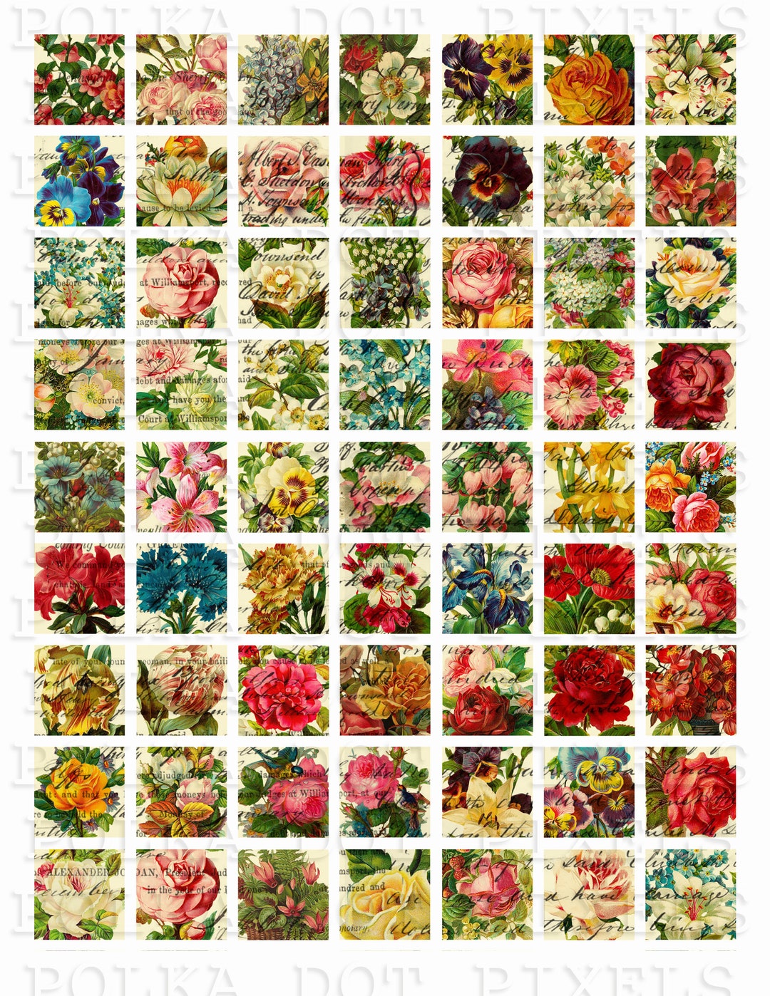 Floral 1 1 Inch Square Tiles Digital Collage Sheet - Etsy