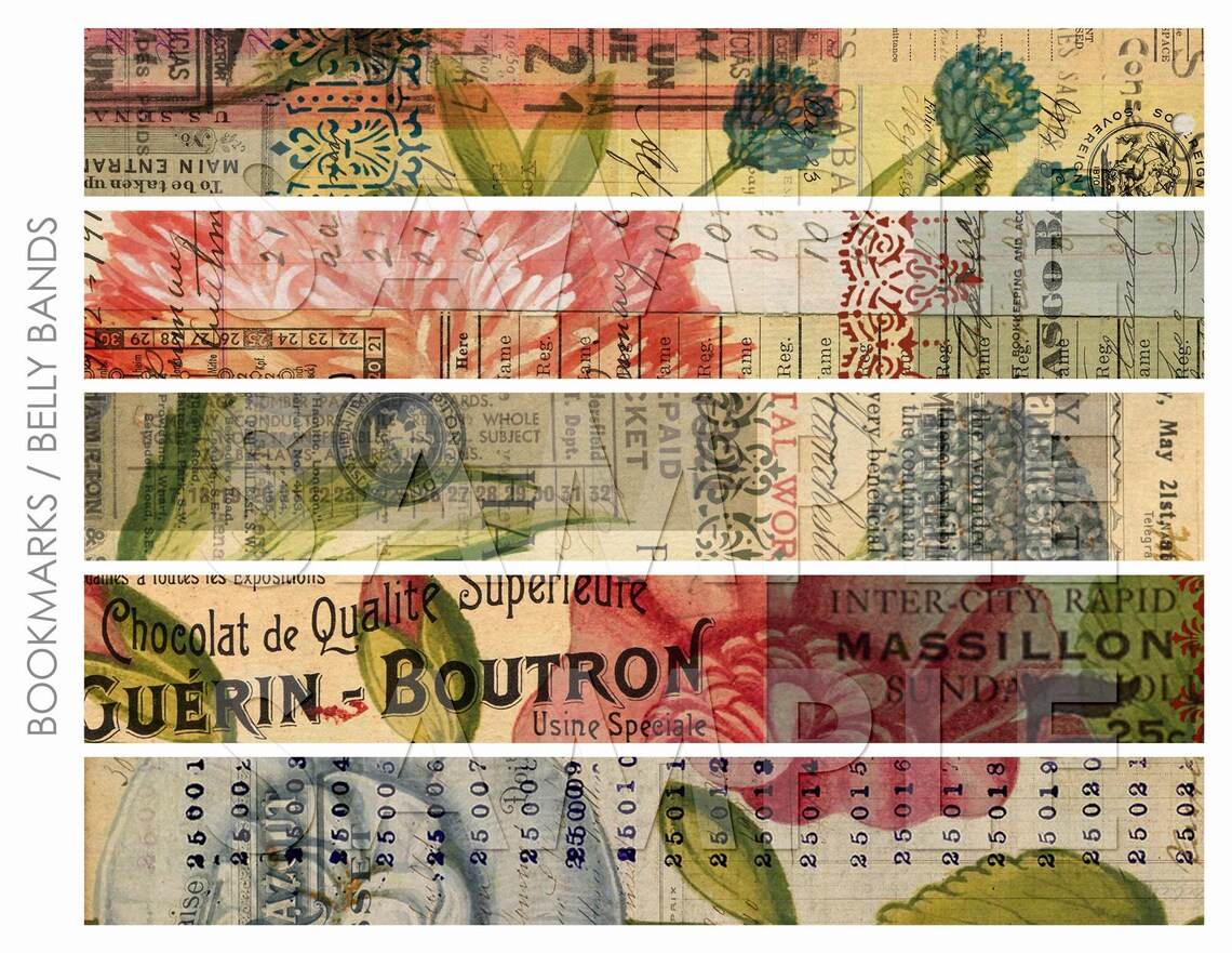Decopage Printable Bookmark Belly Band Collage Sheet for Junk ...