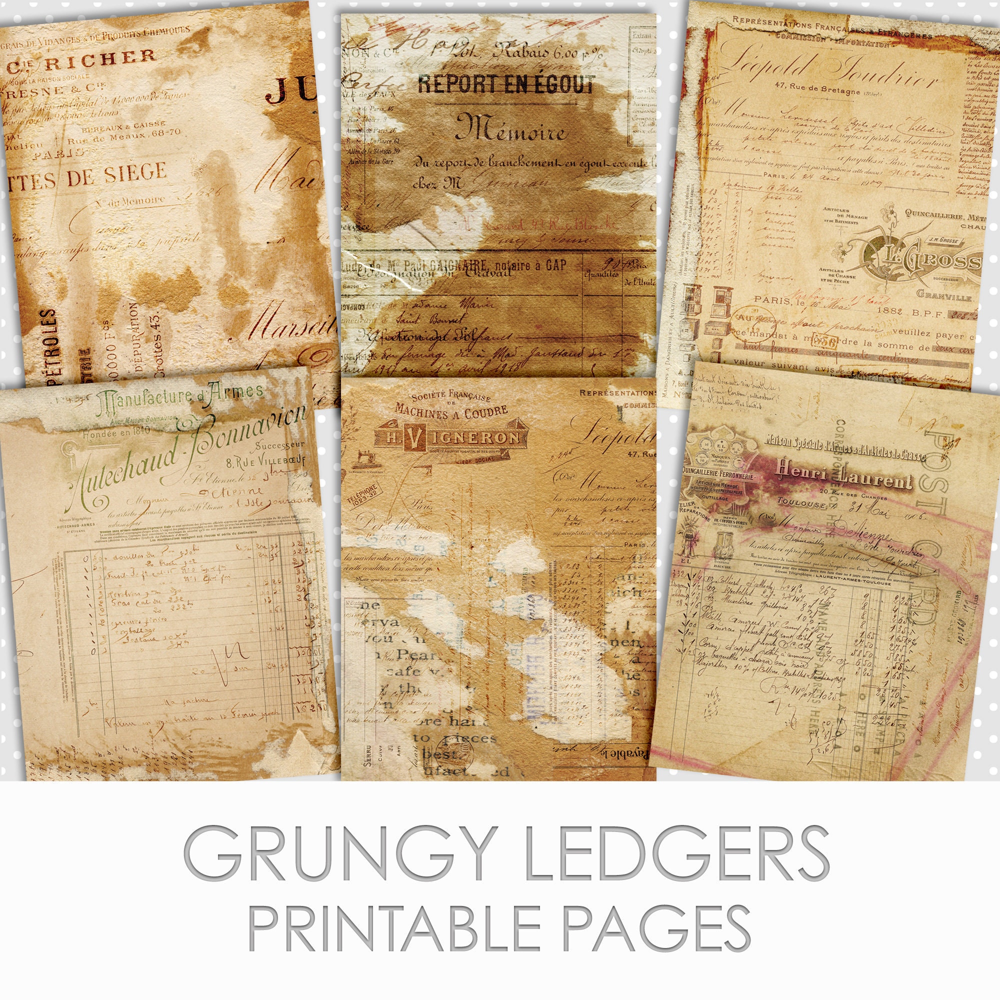 Grungy Ledgers Printable Digital Background and Journal Papers - Etsy