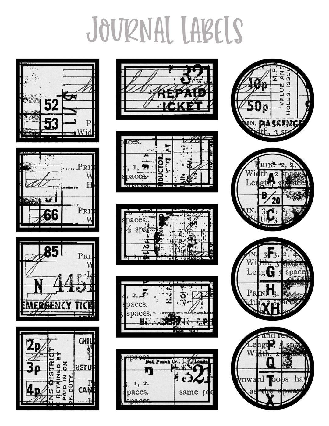 Stamped Journal Labels 2 Printable Labels Collage Sheet for Junk ...